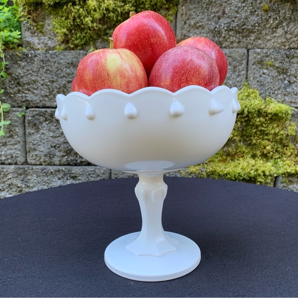 Vintage | Accents | Vintage Large White Milk Glass Pedestal Scalloped ...